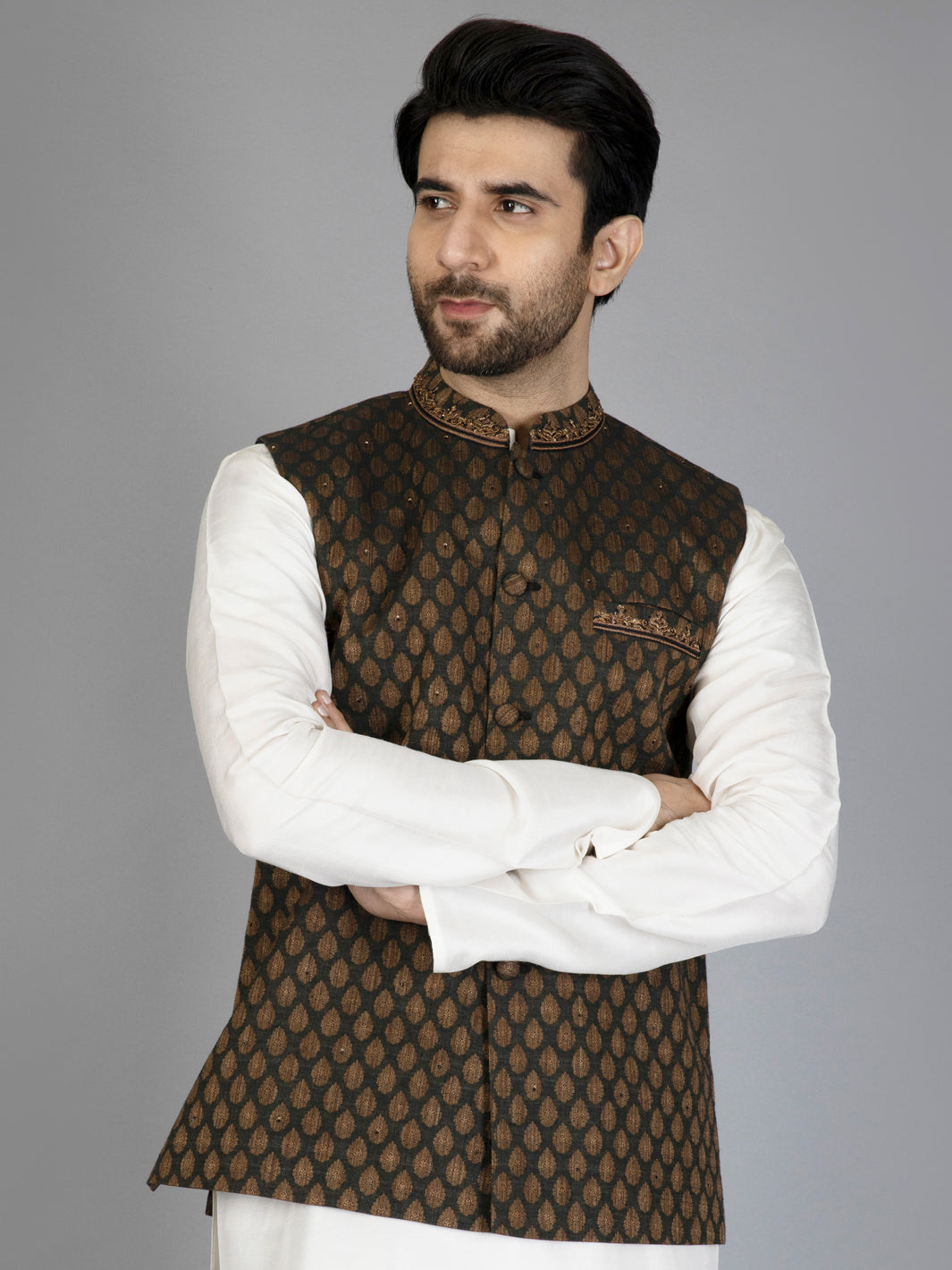 Black Brocade Waistcoat - AL-WC-412 – Almirah
