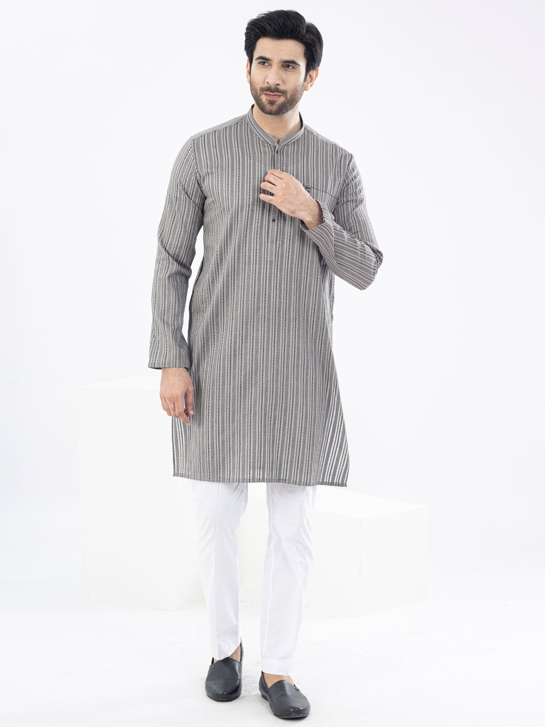 Grey Cotton Kurta - AL-K-1076 – Almirah
